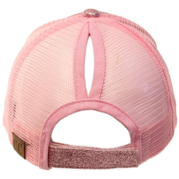 Accessories | Pink Glitter Messy Bun Baseball Cap | Poshmark